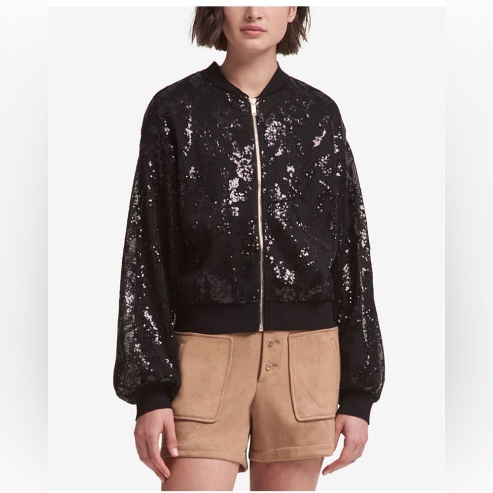 Dkny Sequin Black Bomber Jacket Throwback 90’s Style … - Gem